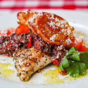 Garlic Oregano Chicken with Red Pepper Parmesan Tapenade