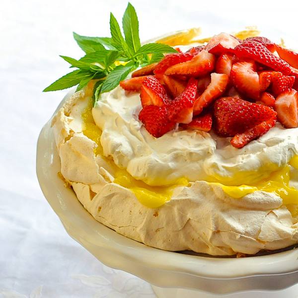 Lemon Pavlova with Strawberries. A tasty new twist on a classic dessert.