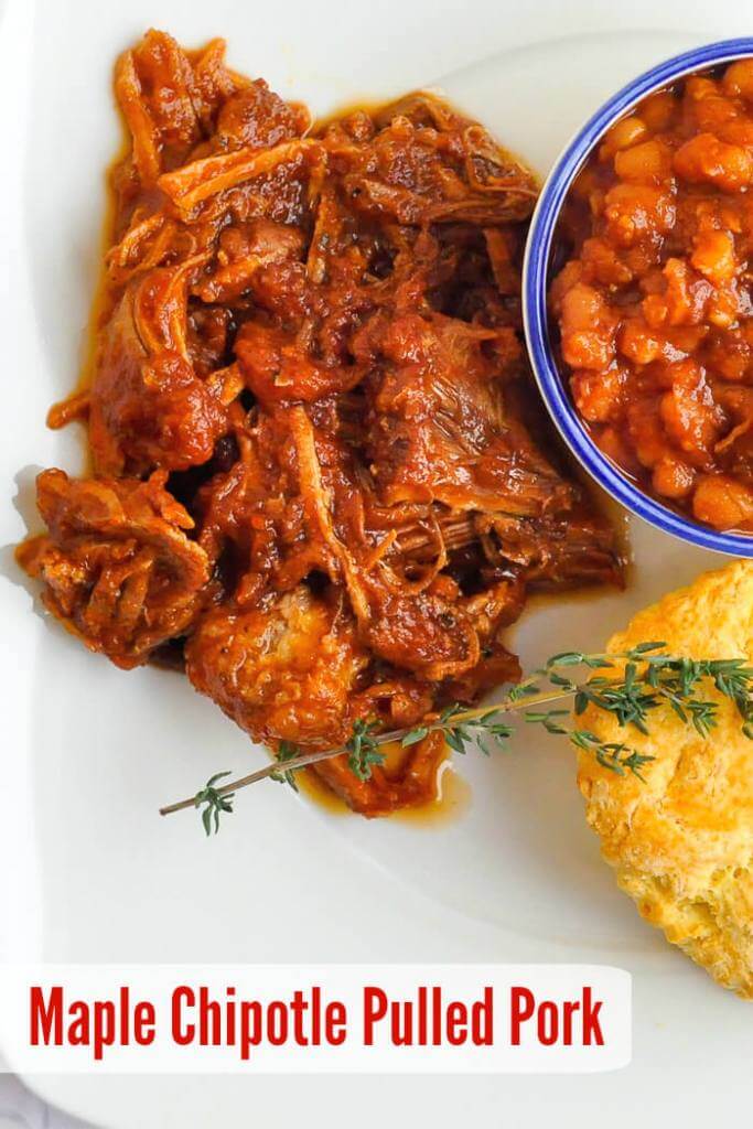 Maple Chipotle Pulled Pork - sweet, smoky, spicy delicious & oven braised!