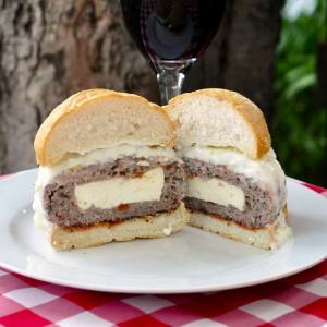 Cheese Stuffed Lamb Burgers with Lemon Mint Tzatziki