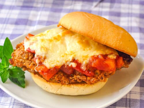 Double Crunch Fried Chicken Parmesan Burgers on Parmesan Herb Buns!