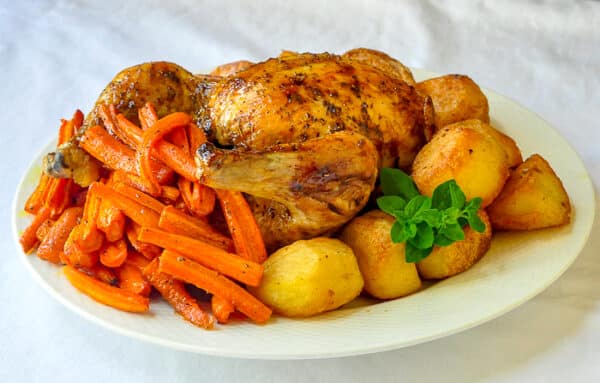 Glazed Maple Chipotle Roast Chicken. Sweet heat flavorful & juicy!