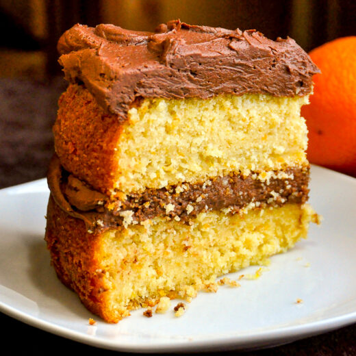 Orange Velvet Cake with Creamy Chocolate Buttercream Frosting