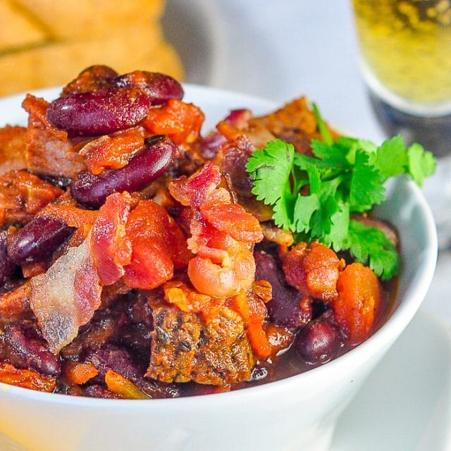 Prime Rib Beer Bacon Chili - a leftover luxury meal.