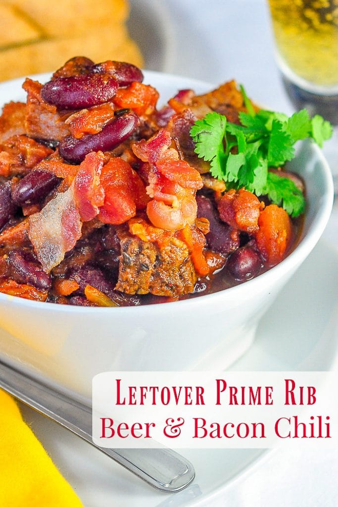 Prime Rib Beer Bacon Chili - a leftover luxury meal.
