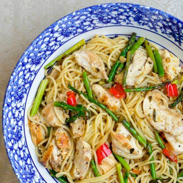 Lemon Chicken Asparagus Spaghetti. Quick, nutritious & delicious!