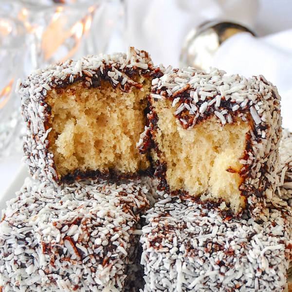 Lemon Lamingtons - enjoy them plain or with raspberry & vanilla cream.