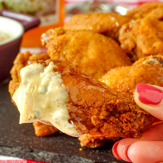 Southern Fried Wings with Chipotle Aioli & Honey Drizzle. Just incredible!