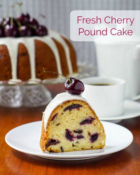 Cherry Cake - a moist pound cake filled with fresh sweet cherries!