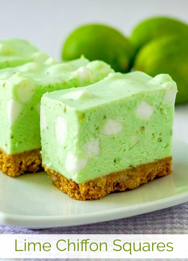 Lime Chiffon Squares. An easy, no bake, cookie bar or dessert!