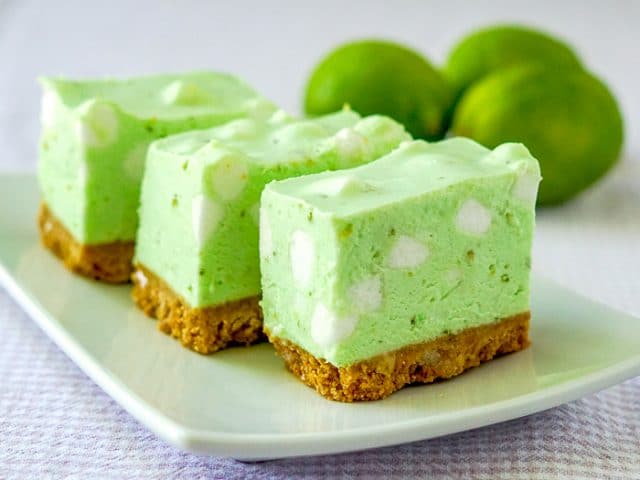 Lime Chiffon Squares. An easy, no bake, cookie bar or dessert!