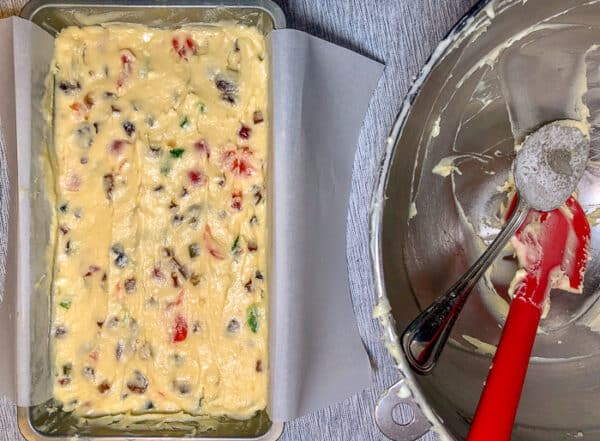 Fruitcake Loaf Cake. So easy with a rich cream cheese batter base.