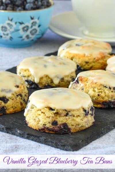 Blueberry Tea Buns with optional vanilla glaze to make them extra special!