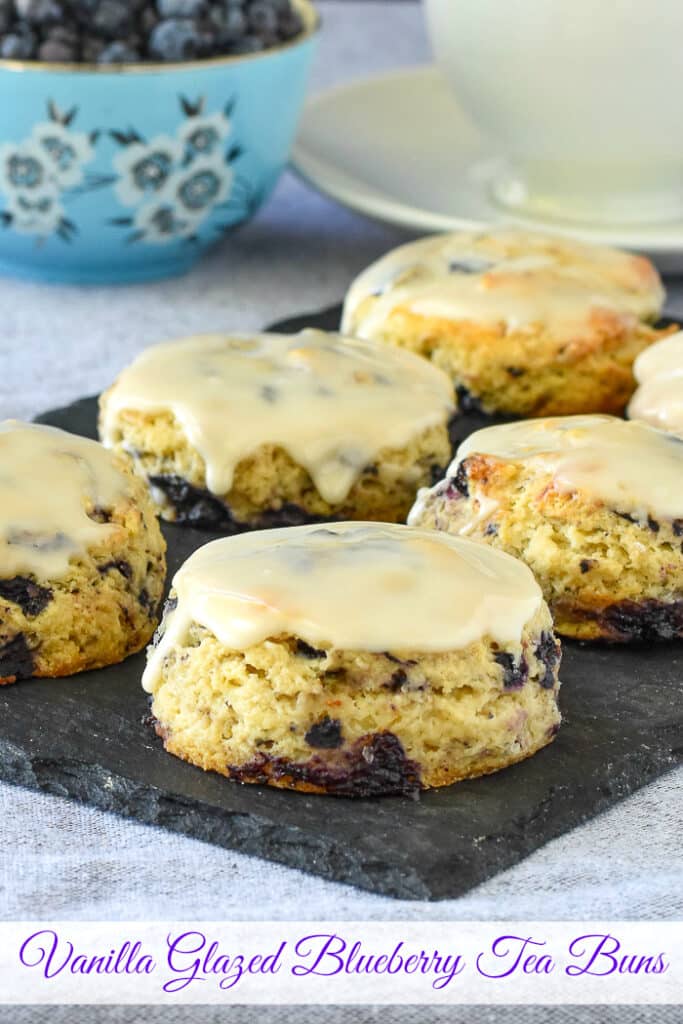 Blueberry Tea Buns with optional vanilla glaze to make them extra special!