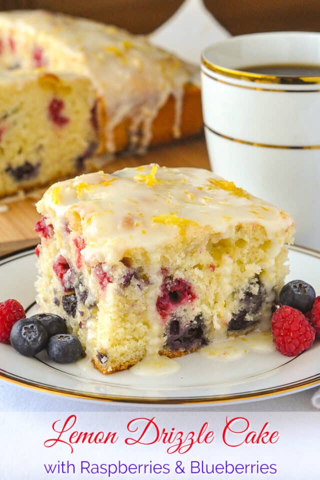 Lemon Drizzle Cake with Blueberries & Raspberries. Quick & easy! - Rock ...