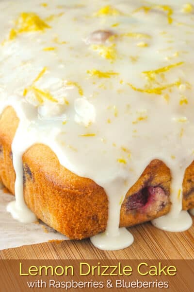 Lemon Drizzle Cake with Blueberries & Raspberries