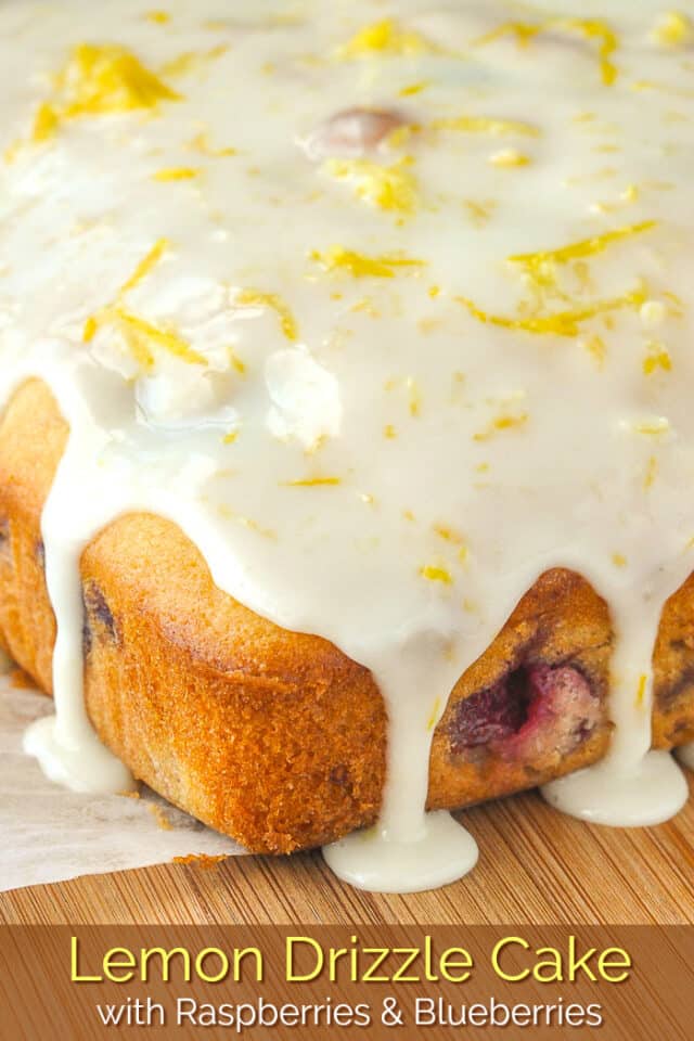 Lemon Drizzle Cake with Blueberries & Raspberries