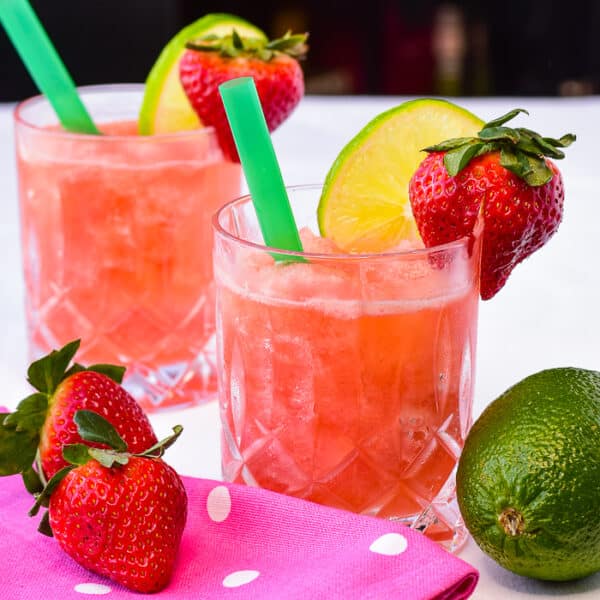 Strawberry Lime Slush. An economical summer or Holiday frozen cocktail!