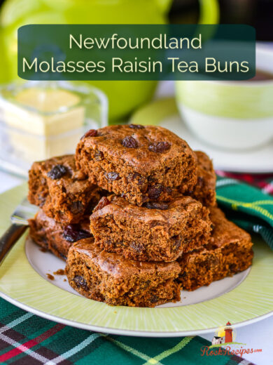 Newfoundland Molasses Raisin Tea Buns. Perfect for an afternoon cuppa!