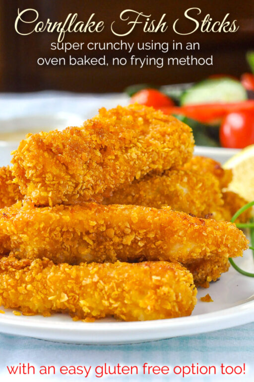 Crispy Cornflake Fish Sticks. Baked not fried! Fish finger sandwiches too!