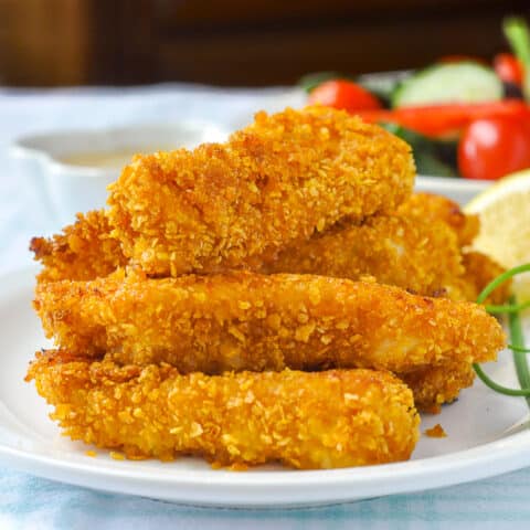 Crispy Cornflake Fish Sticks. Baked not fried! Fish sandwiches too!
