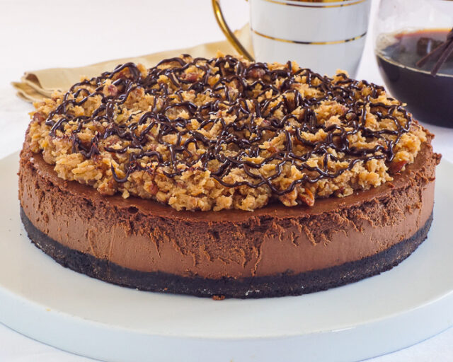 German Chocolate Cheesecake. A chocolate pecan caramel dream!