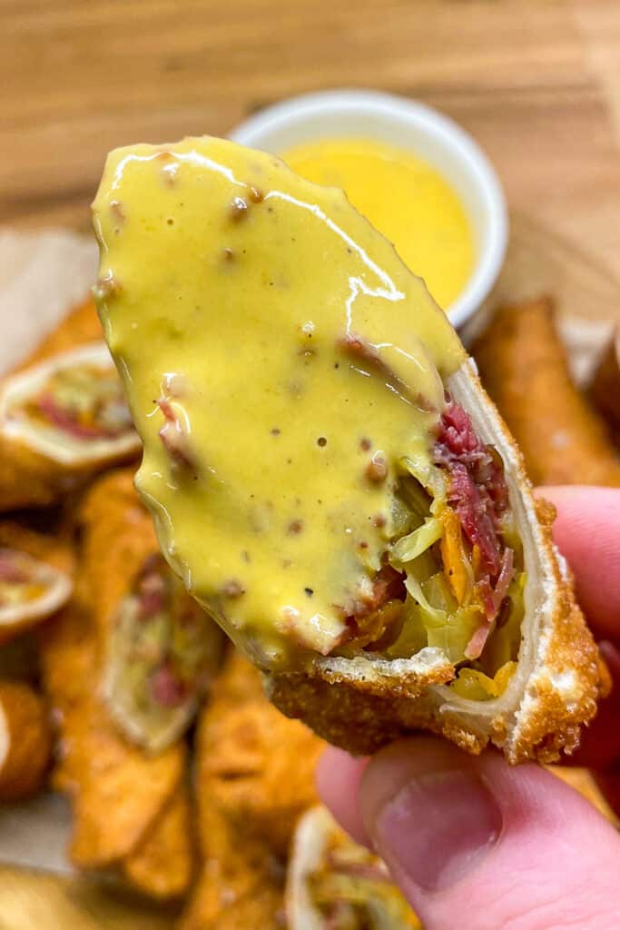 Corned Beef & Cabbage Egg Rolls with Cheddar Mustard Dip!