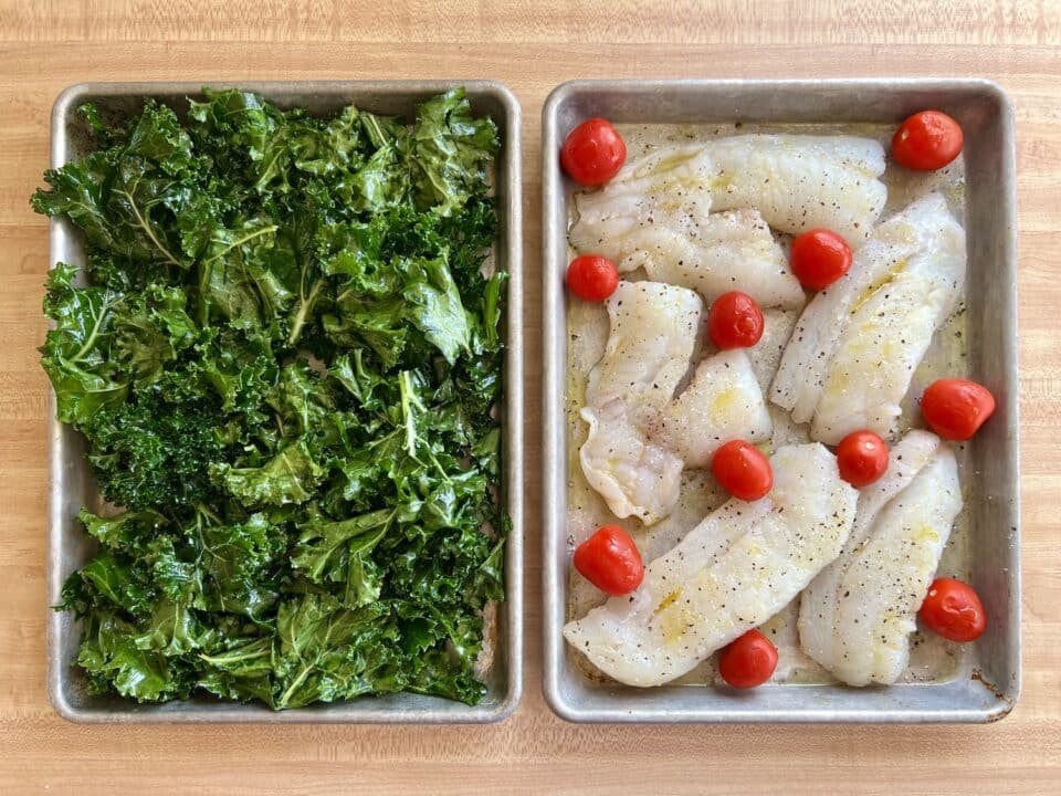Sheet Pan Cod with Roasted Kale and Green Goddess Dressing - Rock Recipes